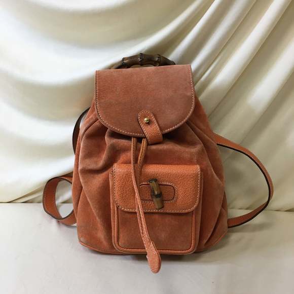 Gucci | Bags | Gucci Orange Suede Leather Bamboo Backpack Sku 67222 ...